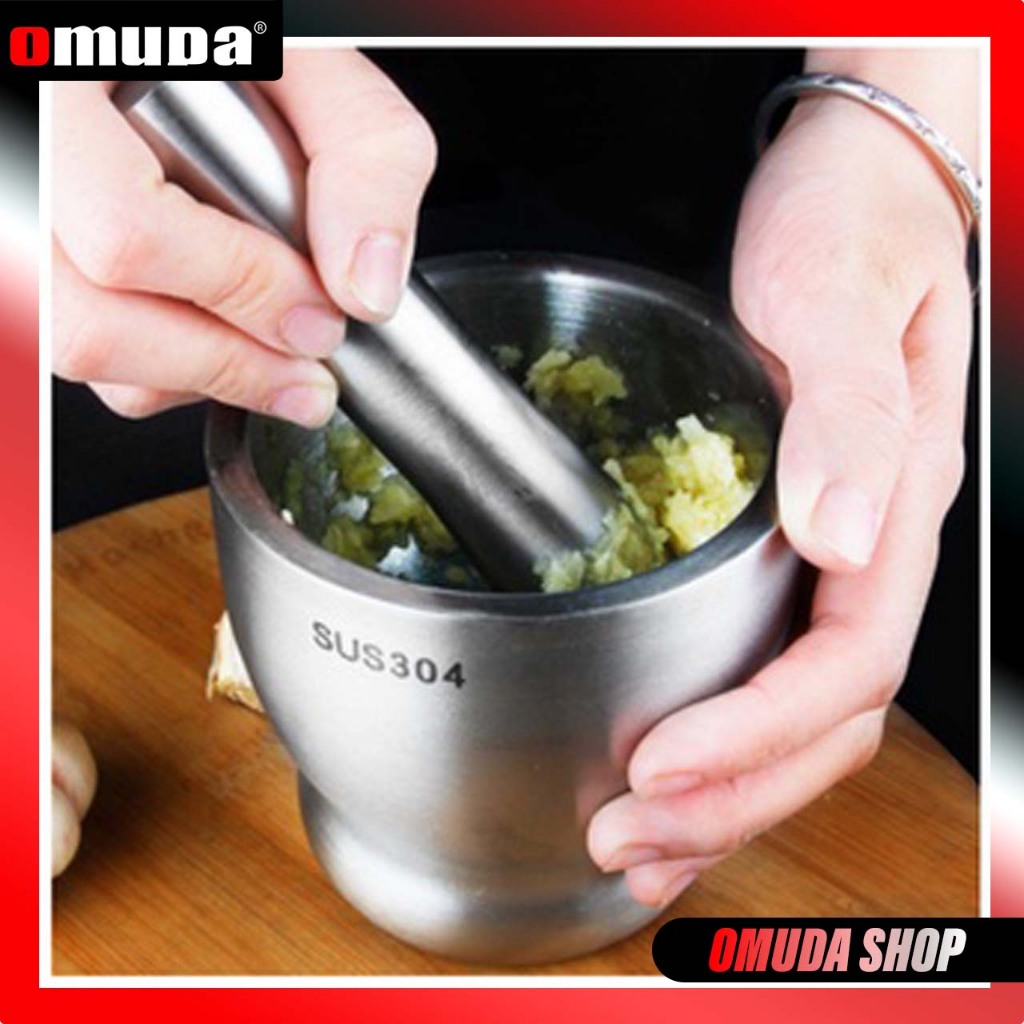 OMUDA_SHOPครกสแตนเลส พร้อมฝาซิลิโคน ครก + สาก มี2ขนาดให้เลือก | Shopee Thailand