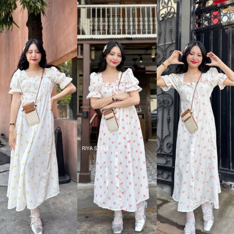 ชุดเดรสยาวแขนสั้นพิมพ์ลาย มีเชือกผูกหลัง สาวอวบใส่ได้ SK3001 | Shopee ...