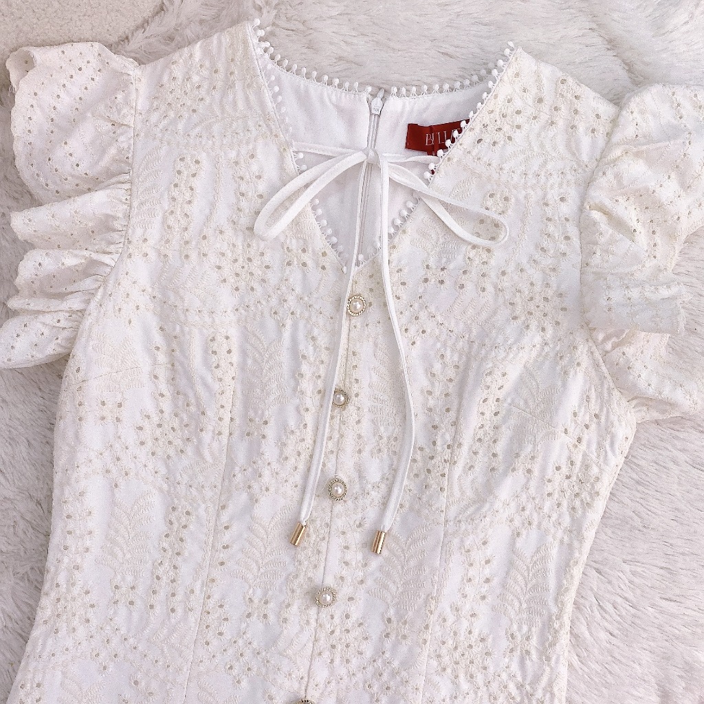 K257 BELLITA BRAND เดรสยาวขาวผ้าลูกไม้ ชุดทำงาน ชุดเที่ยว ชุดไปทะเล | Shopee Thailand