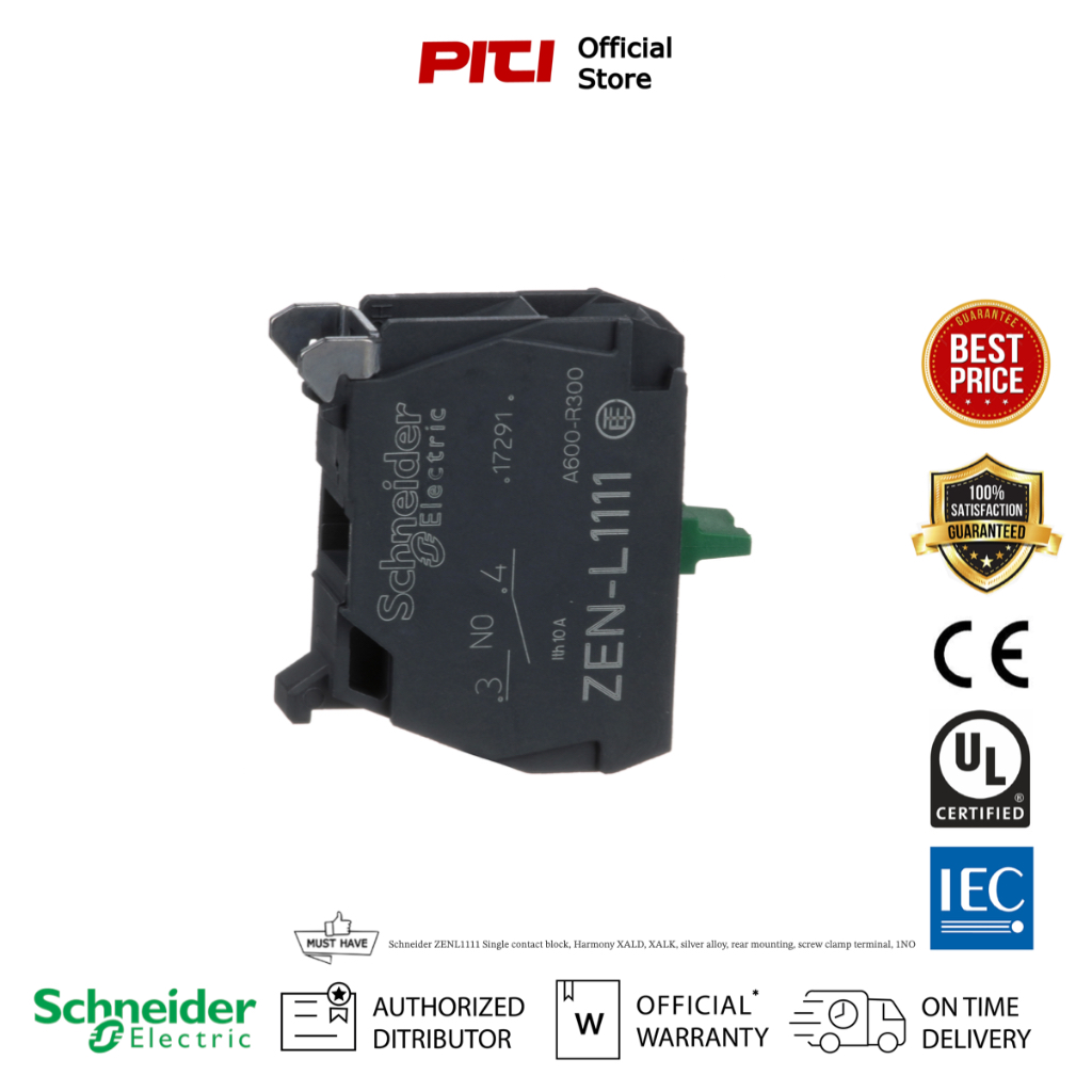 Schneider ZENL1111 Single contact block, silver alloy, rear mounting ...