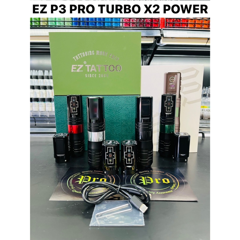 เครื่องสักปากกาไร้สายEZ P3 PRO TURBO WIRELESS BATTERY TATTOO PEN MACHINE EZ P3 PRO TURBO X 2 ...
