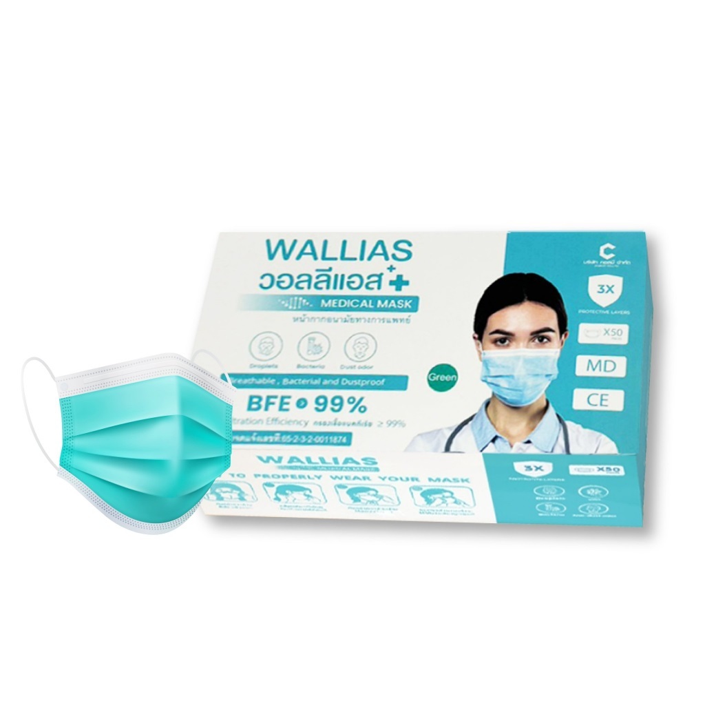 Wallias หน้ากากอนามัย mask หนา 3 ชั้น บรรจุ 50 ชิ้นต่อกล่อง แมสทางการแพทย์ ป้องกันได้ถึง 99% สี ...