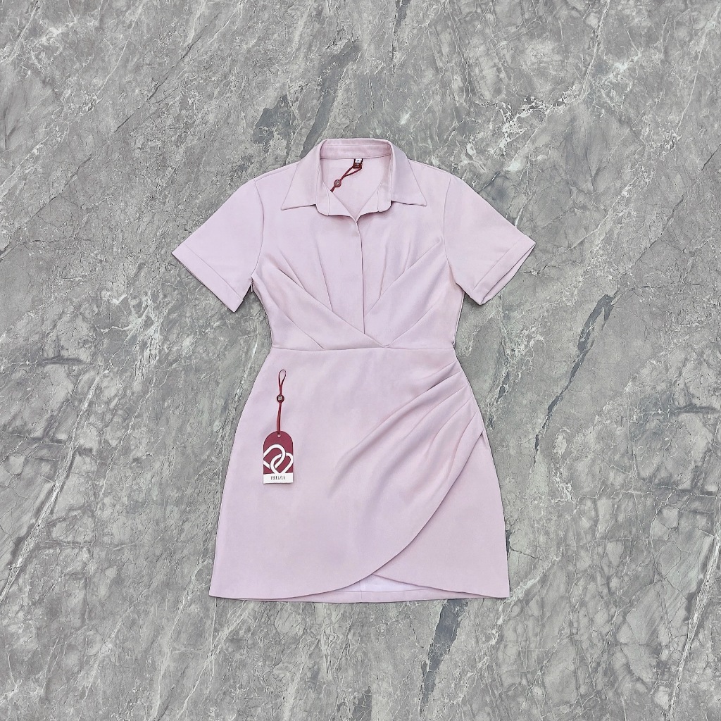 K288 BELLITA BRAND มินิเดรสชมพูมีคอปก ทรงตรง ชุดไปงานแต่ง | Shopee Thailand