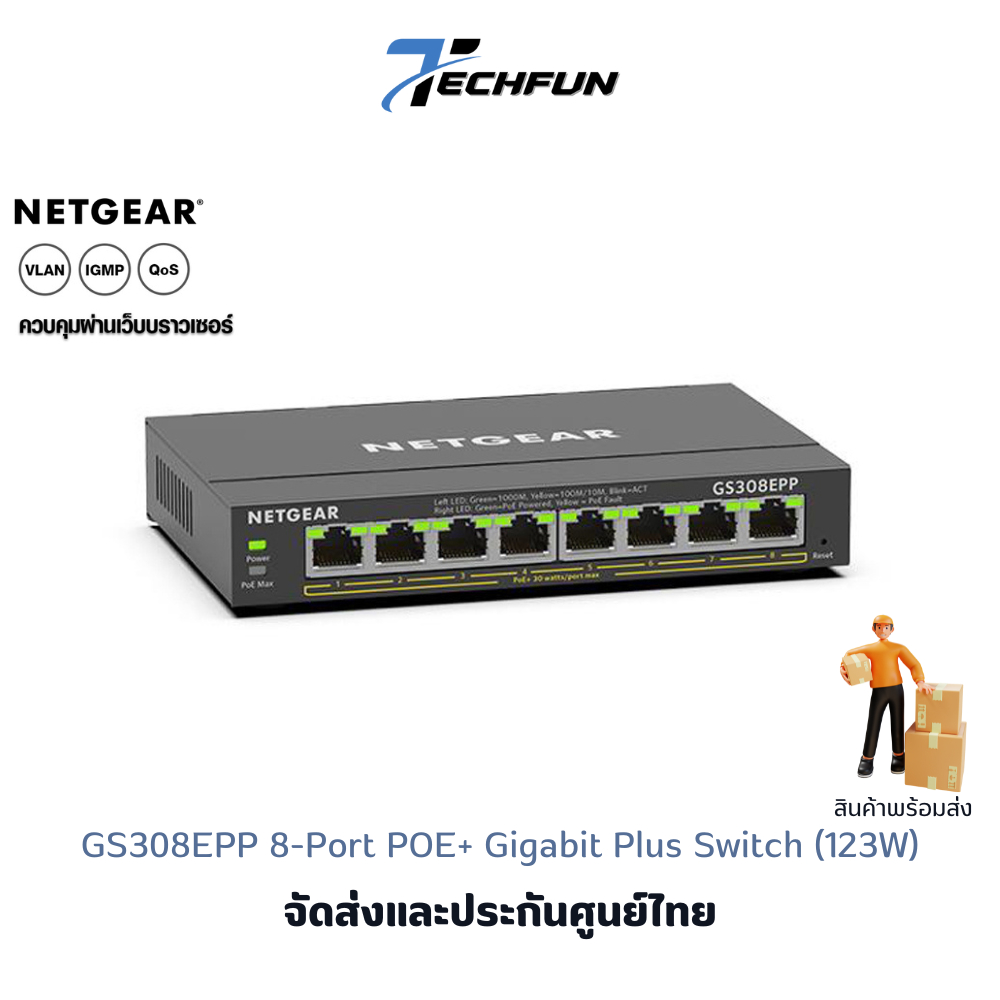 NETGEAR GS308EPP 8-Port POE+ Gigabit Ethernet Plus Switch (123W) ประกัน ...