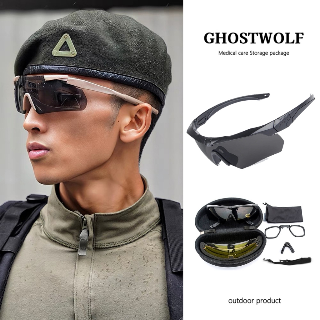 GhostWolf Tactical Glasses แว่นตากันแดด แว่นตาปั่นจักรยาน ยิงปืน กันแดด กันUV กันลม กันฝุ่น ...