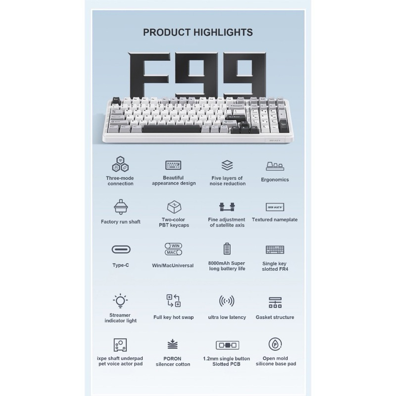 AULA F99 | F99 Pro คีย์บอร์ดไร้สาย Tri-Mode Mechanical Keybord คีย์ไทย ...