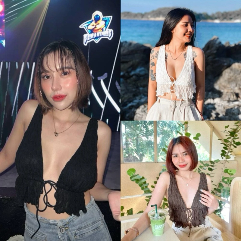 𝐀𝐢𝐭𝐬𝐚𝐫𝐚 🇹🇭สินค้าพร้อมส่ง🇹🇭 🖤🤍🤎เสื้อกล้ามแต่งเทกเจอร์ เปิดหลัง ผูกหน้า | Shopee Thailand