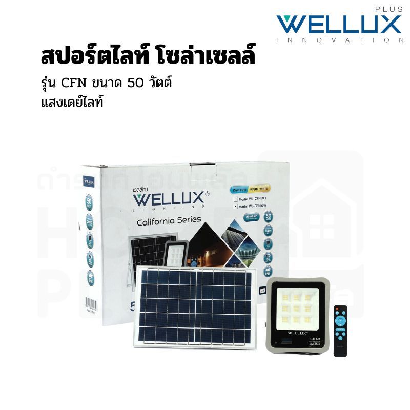 WELLUX สปอร์ตไลท์ โซล่าเซลล์ CFN 50 วัตต์ เดย์ไลท์ พร้อมส่ง | Shopee Thailand
