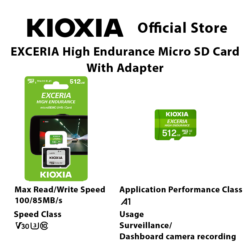 KIOXIA Exceria High Endurance การ์ดความจำ microSD card R100/W85 with SD Adapter ความจุ 512GB ...