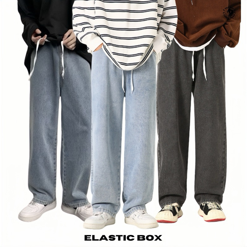 THEBOY-ELASTIC BOX JEANS กางเกงยีนส์ทรงกระบอกใหญ่ | Shopee Thailand