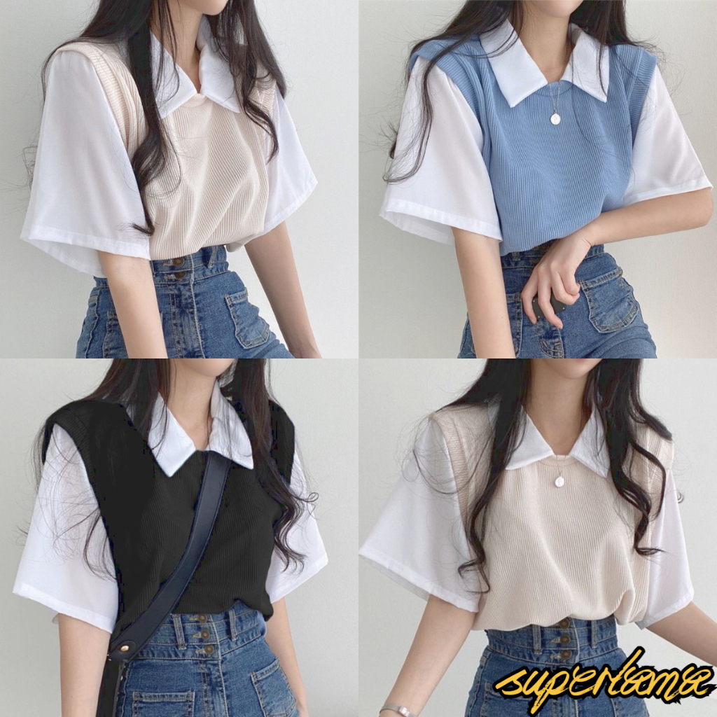 เสื้อเชิ้ต เสื้อคอปก งาน2ชั้น มีทั้งหมด3สี สไตล์เกาหลี #190291 | Shopee ...