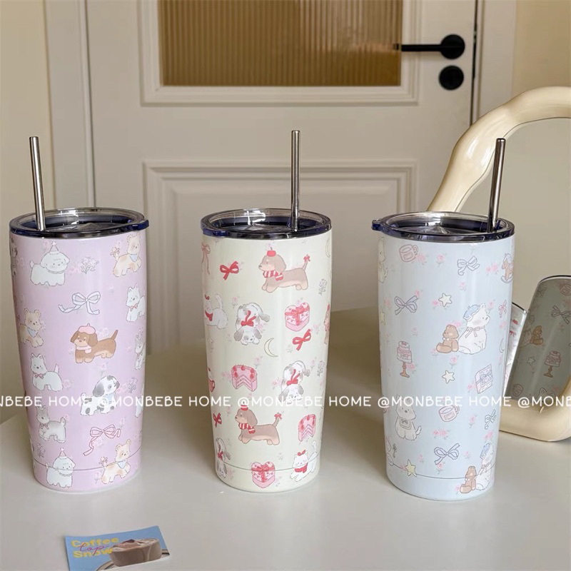 พร้อมส่ง แก้วเก็บอุณหภูมิ แก้วเก็บความเย็น ins ปาร์ตี้แมวและสุนัขแสนน่ารัก ไม่น้ำรั่ว ขนาด600ml ...