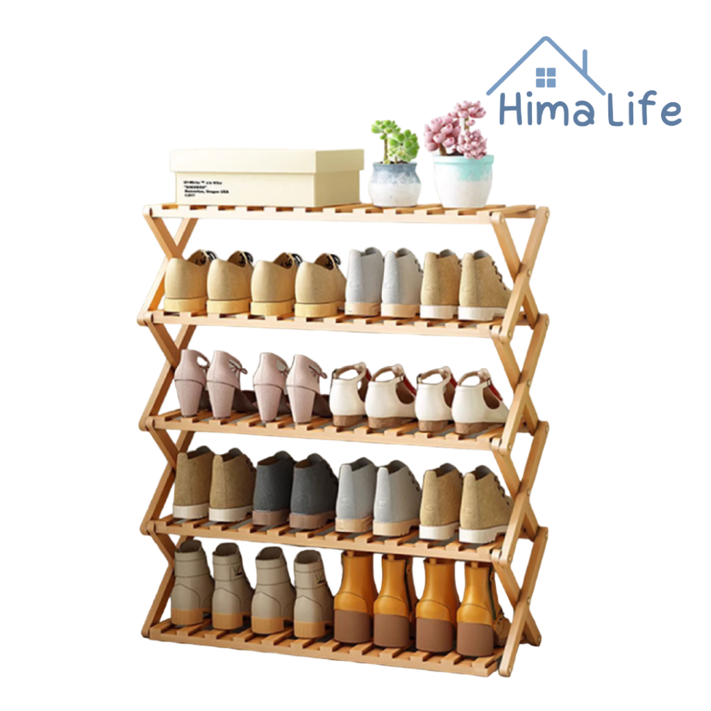 ชั้นวางรองเท้าไม้ พับเก็บได้ ไม่ต้องติดตั้ง 4/5/6ชั้น ที่เก็บรองเท้า ...
