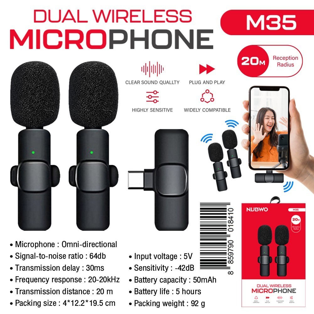 NUBWO NEW(มาใหม่) DUAL WIRELESS MICROPHONE ไมค์ไร้สาย สำหรับไลฟ์สด รุ่น M35 | Shopee Thailand