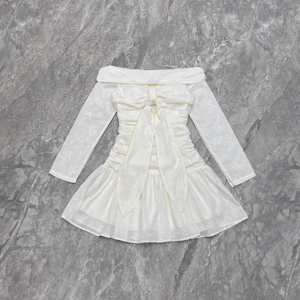 K500 BELLITA BRAND มินิเดรสปาดไหล่แขนยาวจับจีบพรางหุ่น ชายกระโปรงบานน่ารัก ชุดเที่ยว ชุดไปคาเฟ่ ...