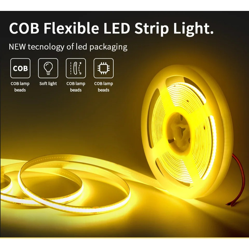 5M 10M COB LED Strip Lights DC 12V 24V 480 Diodes FCOB Flexible LED Bar ...