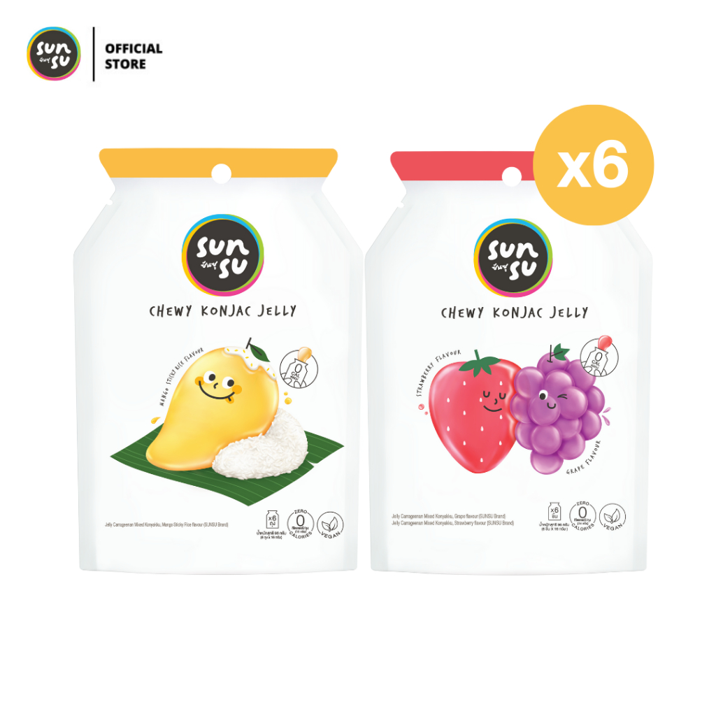 (แพ็ก 6) Sunsu ซันซุ เยลลี่ผสมบุก กลิ่นข้าวเหนียวมะม่วง 3 ซอง + สตรอเบอร์รี่ - องุ่น 3 ซอง ...