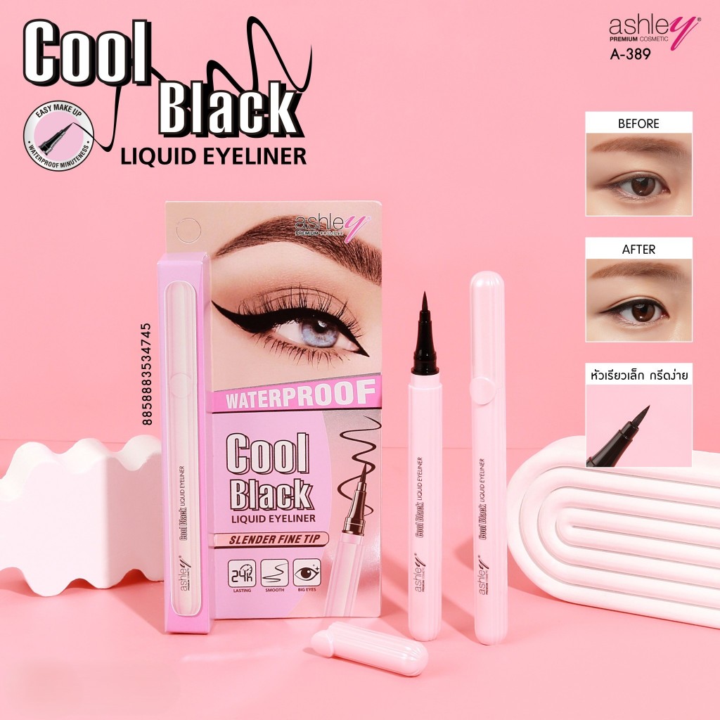 อายไลน์เนอร์ กันน้ำ A-389 Ashley Cool black Liquid Eyeliner | Shopee ...