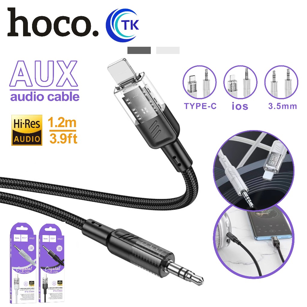 HOCO UPA27 สายเชื่อมต่อโทรศัพท์ รองรับสำหรับ AUX 3.5mm to type c/ AUX 3.5mm to iOS และ AUX 3.5mm ...