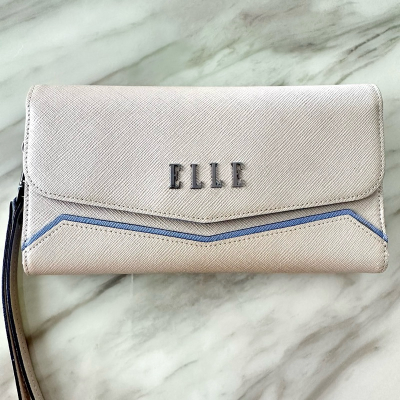 ELLE WALLET กระเป๋าสตางค์ใบยาว สีครีม มีสายคล้องมือ (มือสอง ของแท้จาก ...