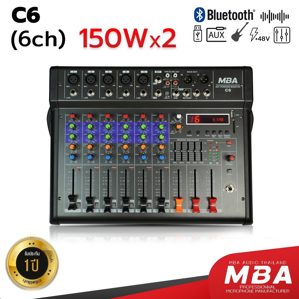 MBAAUDIOTHAILAND เพาเวอร์มิกเซอร์ 4-6ช่อง MBA กำลัง300วัตต์ (RMS) เอฟ ...