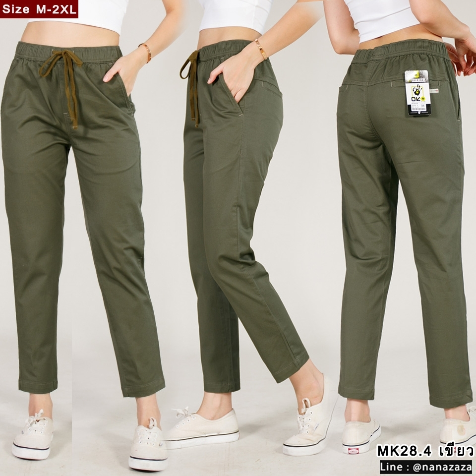 พร้อมส่ง) NANAZAZA - MK28 เอวผูก 8ส่วน easy pants ยืดหยุ่น เบาสบาย เนื้อผ้าcotton | Shopee Thailand