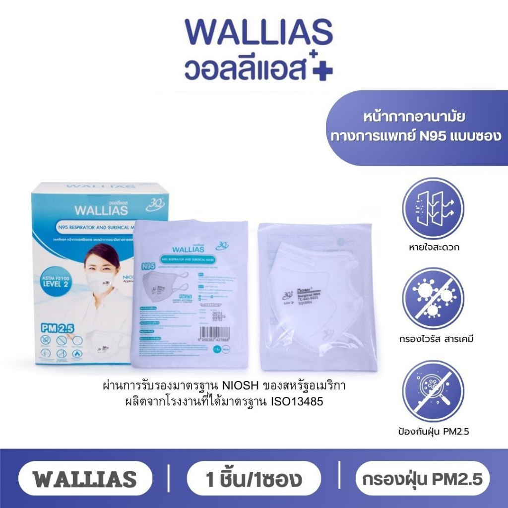 N95 Face Mask ยี่ห้อ Wallias หน้ากากอนามัยป้องกันฝุ่นPM 2.5 NIOSH (คุณภาพป้องกันสูงสุด) พร้อมจัด ...