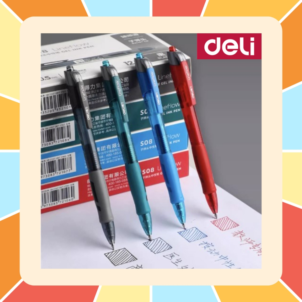 Deli ปากกาเจล แบบกด 0.5mm รุ่น S08 LineFlow มีหมึกให้เลือก 3 สี ให้เลือก มีไส้เปลี่ยน จับสบายมือ ...