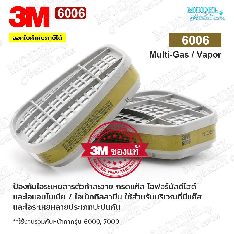 3M 6006 ตลับกรอง(1 คู่) ของแท้ ตลับกรองป้องกันไอระเหยสารเคมี ไอฟอร์มัลดีไฮด์ และไอแอมโมเนีย ...