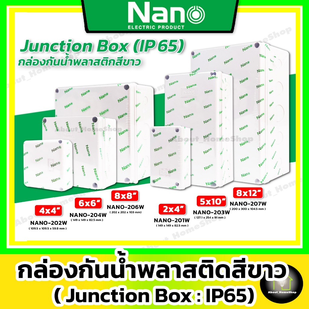 Nano กล่องกันน้ำพลาสติก สีขาว ขนาด : 2x4" 4x4" 5x10" 6x6" 8x6" 8x8" 8x12" (Junction Box IP65 ...