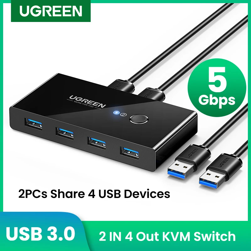 UGREEN 30768 USB 3.0 Switch Selector 4 Port 2 Computers Peripheral Switcher Adapter Hub | Shopee ...