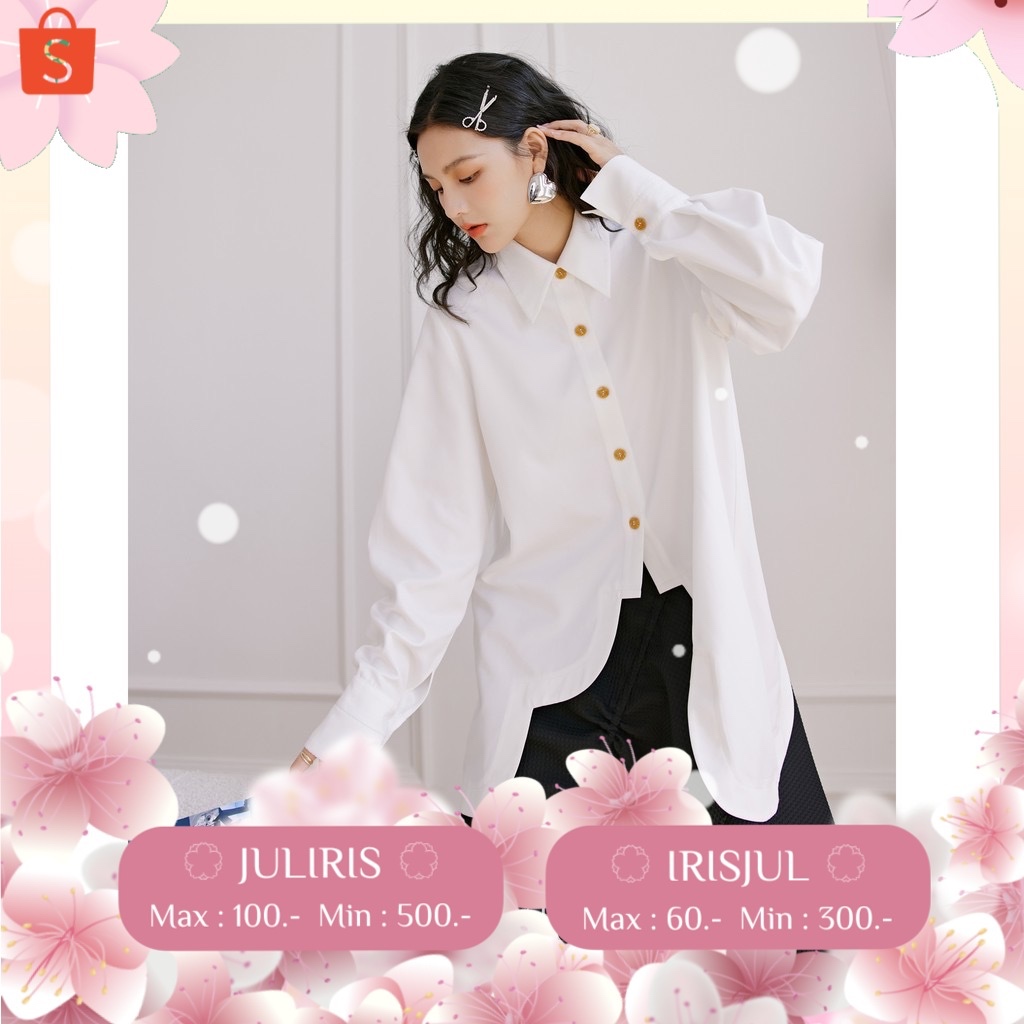 พร้อมส่ง [สินค้าลิขสิทธิ์แท้] Iris Boutique IS040 White wave shirt เสื้อเชิ้ต เสื้อผ้าแฟชั่น ...