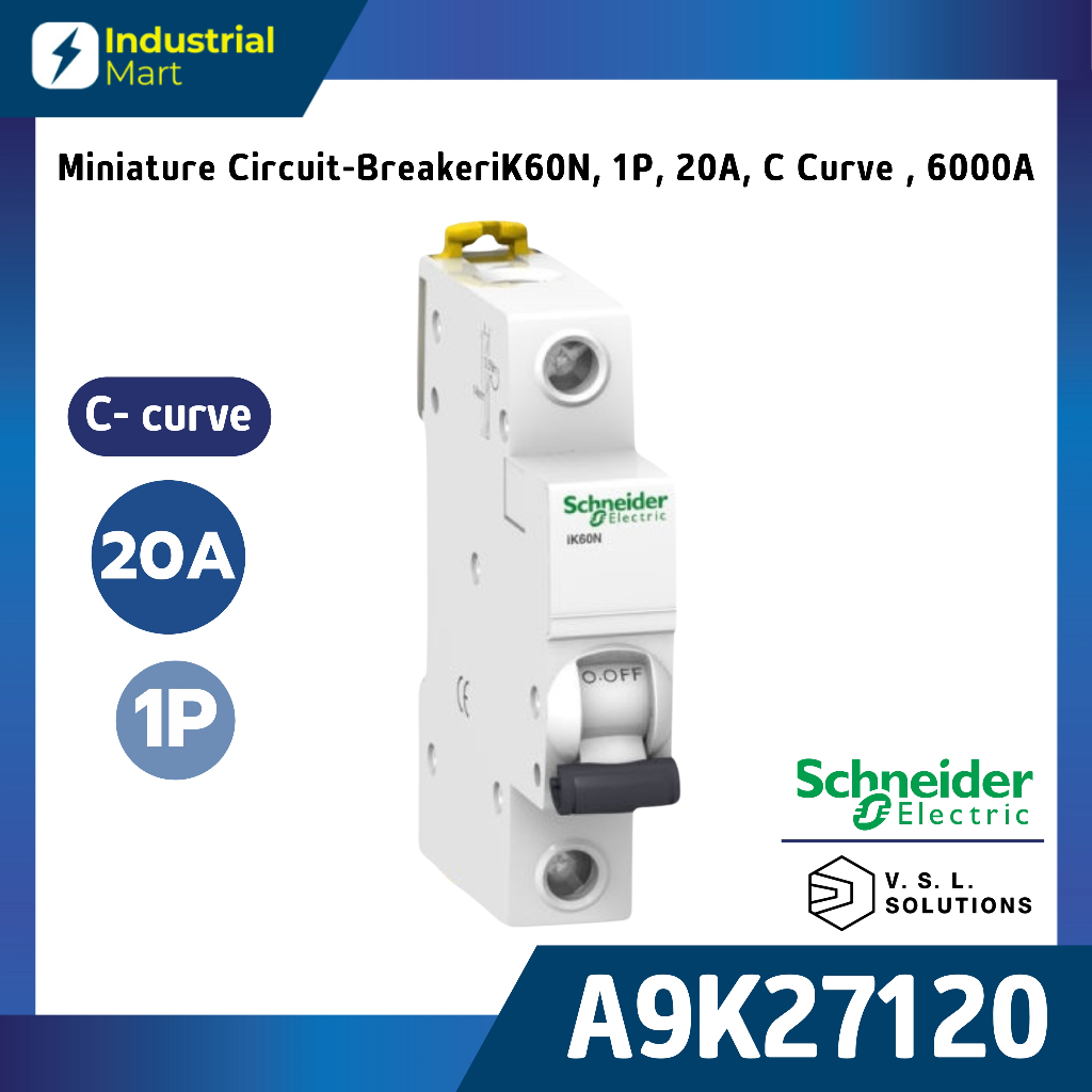 Schneider Electric - A9K27120 Miniature Circuit-Breaker, Acti9 iK60N,1P 20A,C Curve | Shopee ...