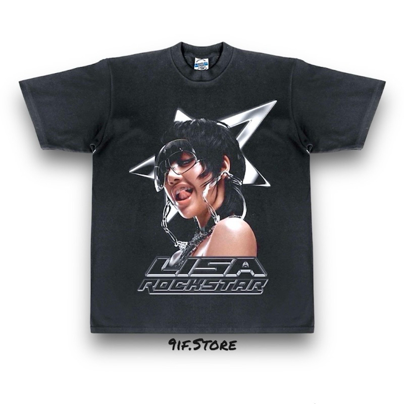 เสื้อลายใหม่ ลิซ่า Rockstar ผ้าฟอกเฟด (ป้ายBootleg) | Shopee Thailand