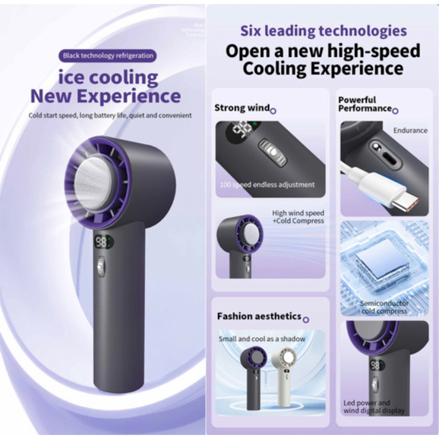 2024 พัดลมมือถือWX-639 พัดลมไอเย็นพกพา Cold compress Handheld FAN ปรับ ...
