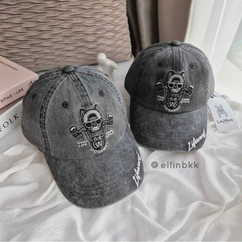 💥รุ่นใหม่💥 แท้ 💯 LIFEWORK Cap หมวกแก๊ป สีขาว สีดำ สีเทา โลโก้หมา ...