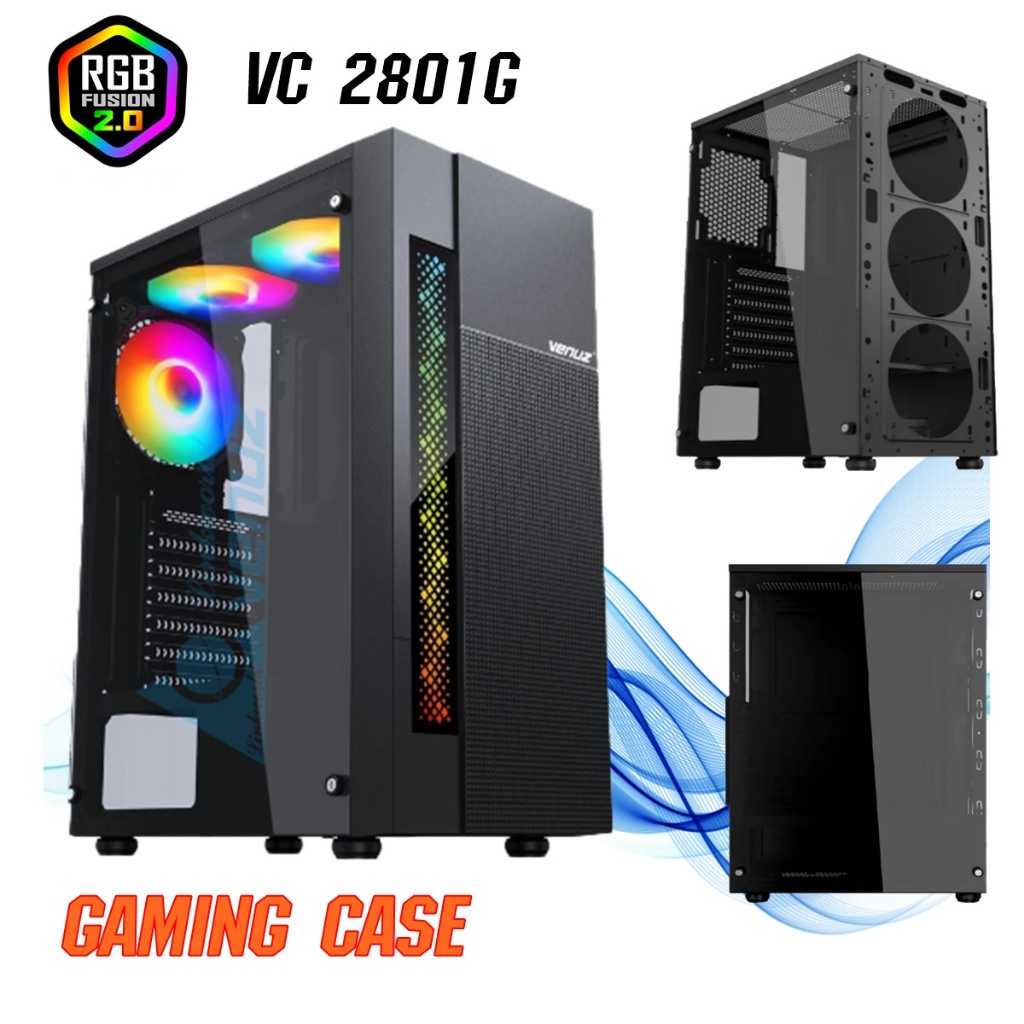 VENUZ ATX Tempered Glass Gaming Case VC2801G with LED RGB Strip & RGB ...