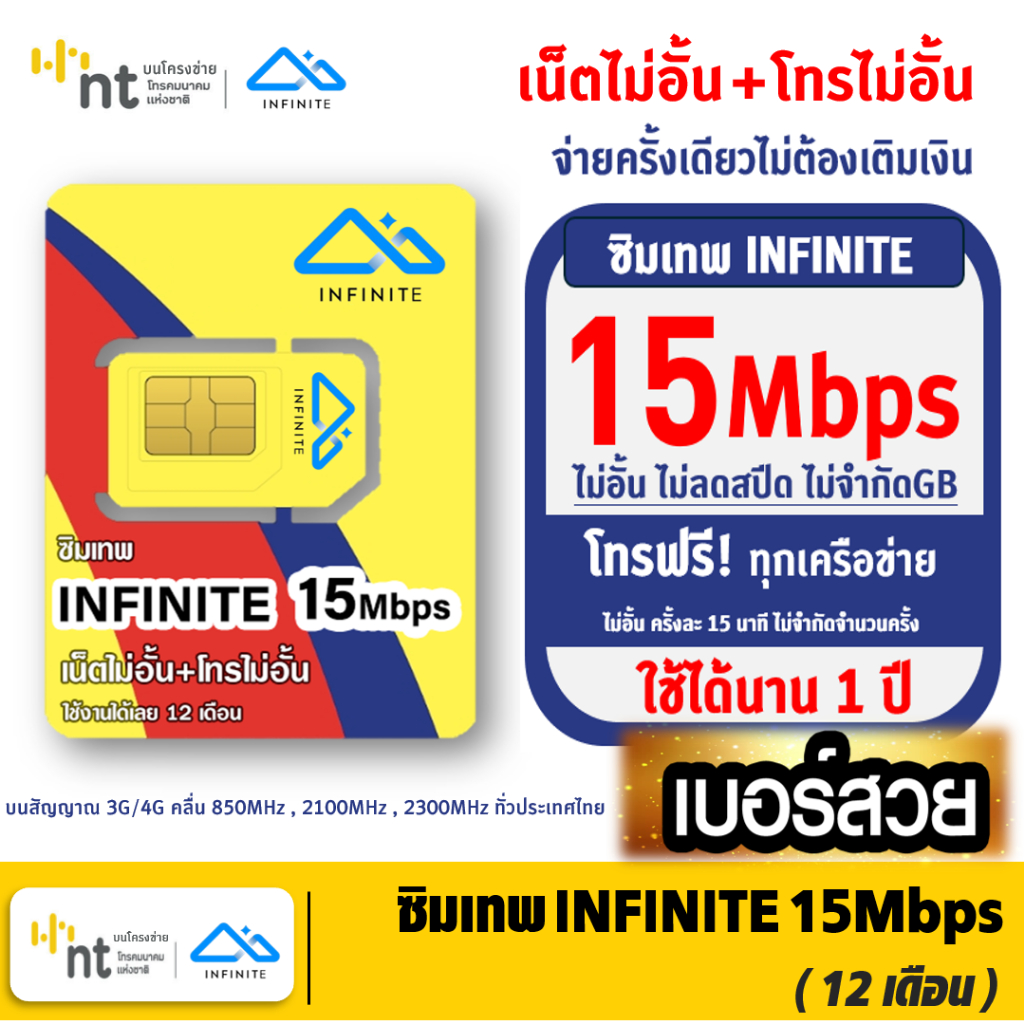 [ Set 1 ] ซิมเทพ INFINITE 15Mbps เน็ตไม่อั้น ไม่ลดปรีด โทรฟรีทุกเครือข่าย ใช้ได้ทั้งปี บนโครง ...