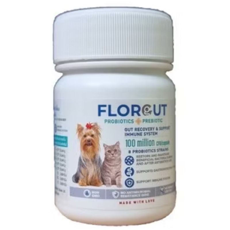Florgut อาหารเสริม Probiotic&Prebiotic สำหรับสุนัขและแมว (30แคปซูล ...