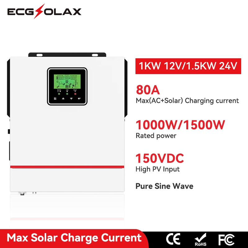 ECGSOLAX 1KW 12V Hybrid Solar Inverter 230Vac ในตัว 80A MPPT Solar Charge Controller 60Hz อิน ...