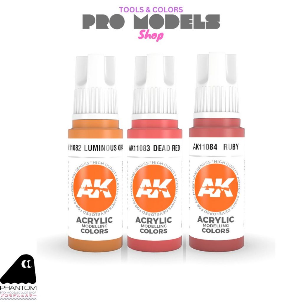 AK Interactive 3G สีอะคริลิคสูตรน้ำ 17 ml Luminous Orange, Dead Red ...