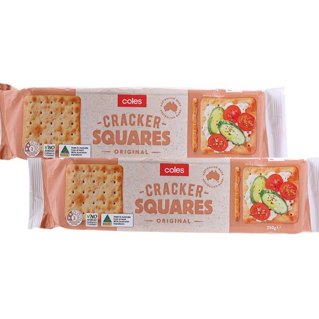 Coles Cracker Squares Original 250g. โคลส์ แครกเกอร์ สี่เหลี่ยม รสออริ ...