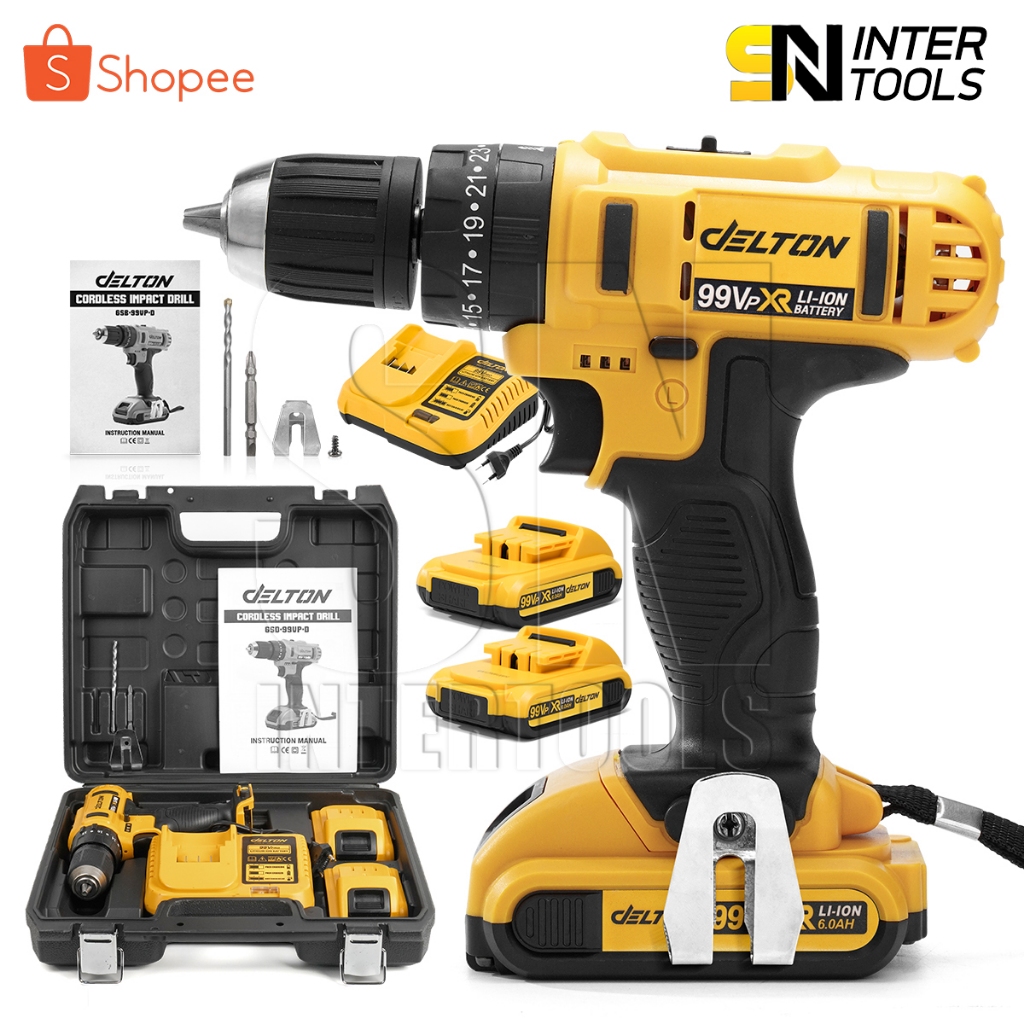 DELTON สว่านไร้สาย 3 ระบบ 99V ทรงพลัง สำหรับงานหนัก พร้อมแบตเตอรี่ 2 ก้อน ดอกสว่าน แท่นชาร์จขนาด ...