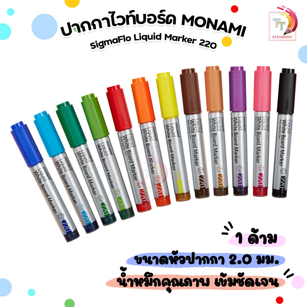 ปากกาไวท์บอร์ด Monami sigmaflo 220 liquid whiteboard marker หัว 2.0 มม. ...