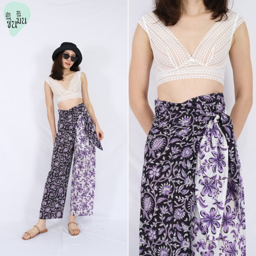 กางเกงขายาว Wrap Pants two colors made by indian cotton กางเกงเลผูกข้าง ...
