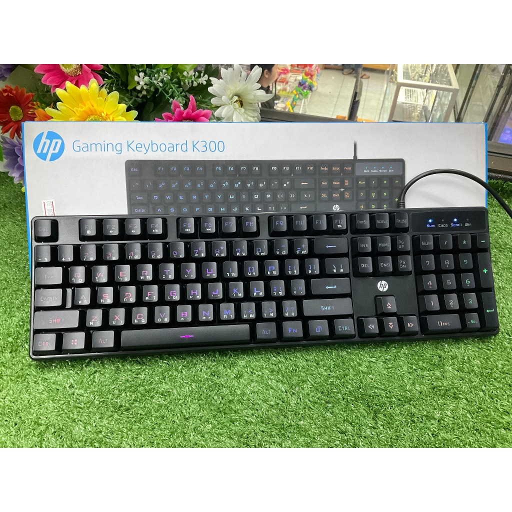 HP KEYBOARD K300 GAMING Non-Mechanical LED-Backlight (7-Color) USB สาย ...