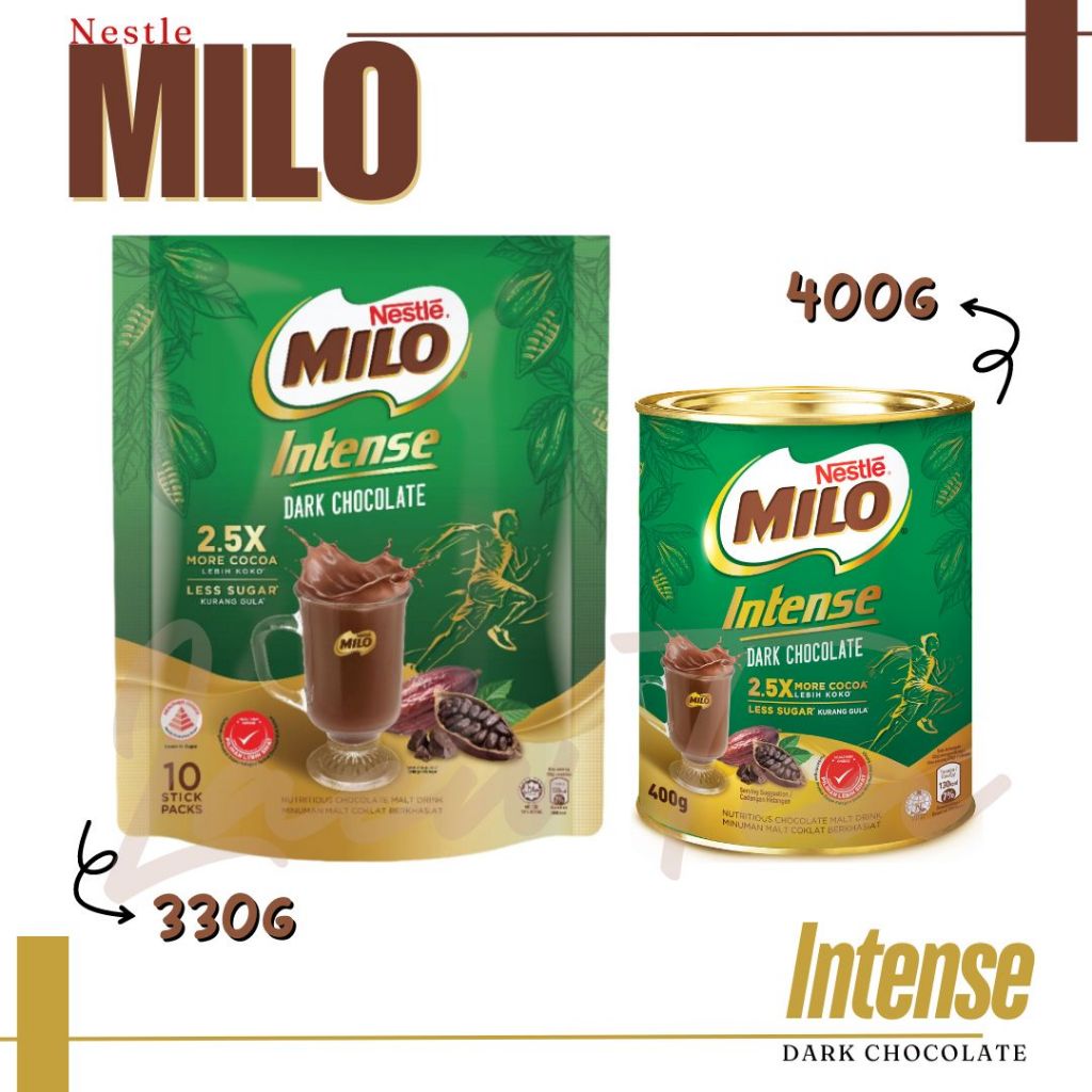 Milo intense Dark chocolate ผงชงดื่มไมโลสูตรดาร์กช็อกโกแลตเข้มข้น มี 4 ...