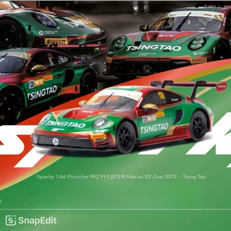 🔹Porsche 992 911 GT3 R Macau GT Cup 2023 - Tsing Tao Scale 1:64 ยี่ห้อ Sparky | Shopee Thailand