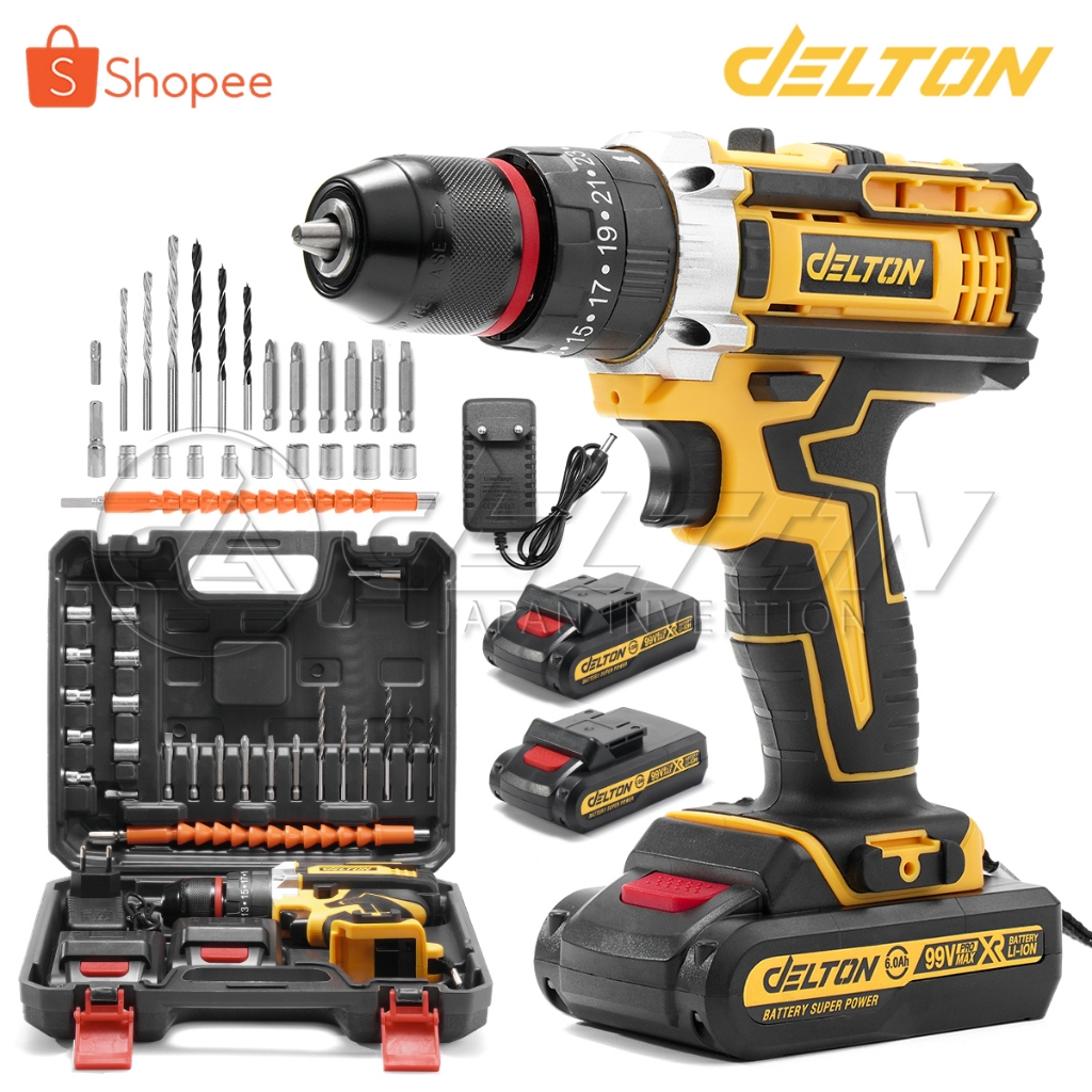 DELTON สว่านไร้สาย สว่าน 99V 3 ระบบ มีระบบกระแทก แบตเตอรี่ Li-ion อย่างดี พร้อมอุปกรณ์ รวม 32 ...