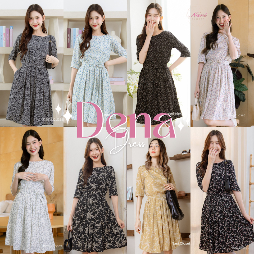 Dena Dress เดรสคอปาด ทรงสวย กระโปรงทวิส ลายดอกไม้เล็กๆละมุนทุกมุมมององศา ทรงสวยแบบฟอเอฟเวอร์ซิส ...